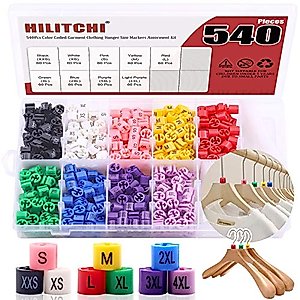 Hilitchi 540-Pcs [XXS - 4XL] Clothes Hanger Size Color-Coding Garment Size Markers Assortment Kit - 9 Size - with Storage Box