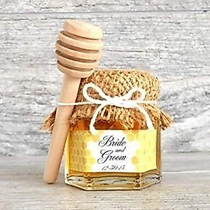 Besokuse Wood Honey Dipper Sticks Server for Honey Jar Dispense Drizzle Honey, Wedding Party Favors … (set of 30)