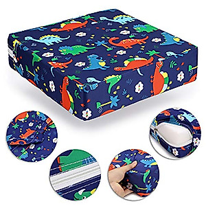 Sumnacon Chair Increasing Cushion - Baby Toddler Kids Infant Portable Dismountable Highchair Booster Cushion Washable Thick Chair Seat Cloth Straps,Dinosaur Blue