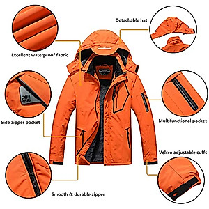 SUOKENI Men's Waterproof Ski Jacket Warm Winter Snow Coat Hooded Raincoat X-Large