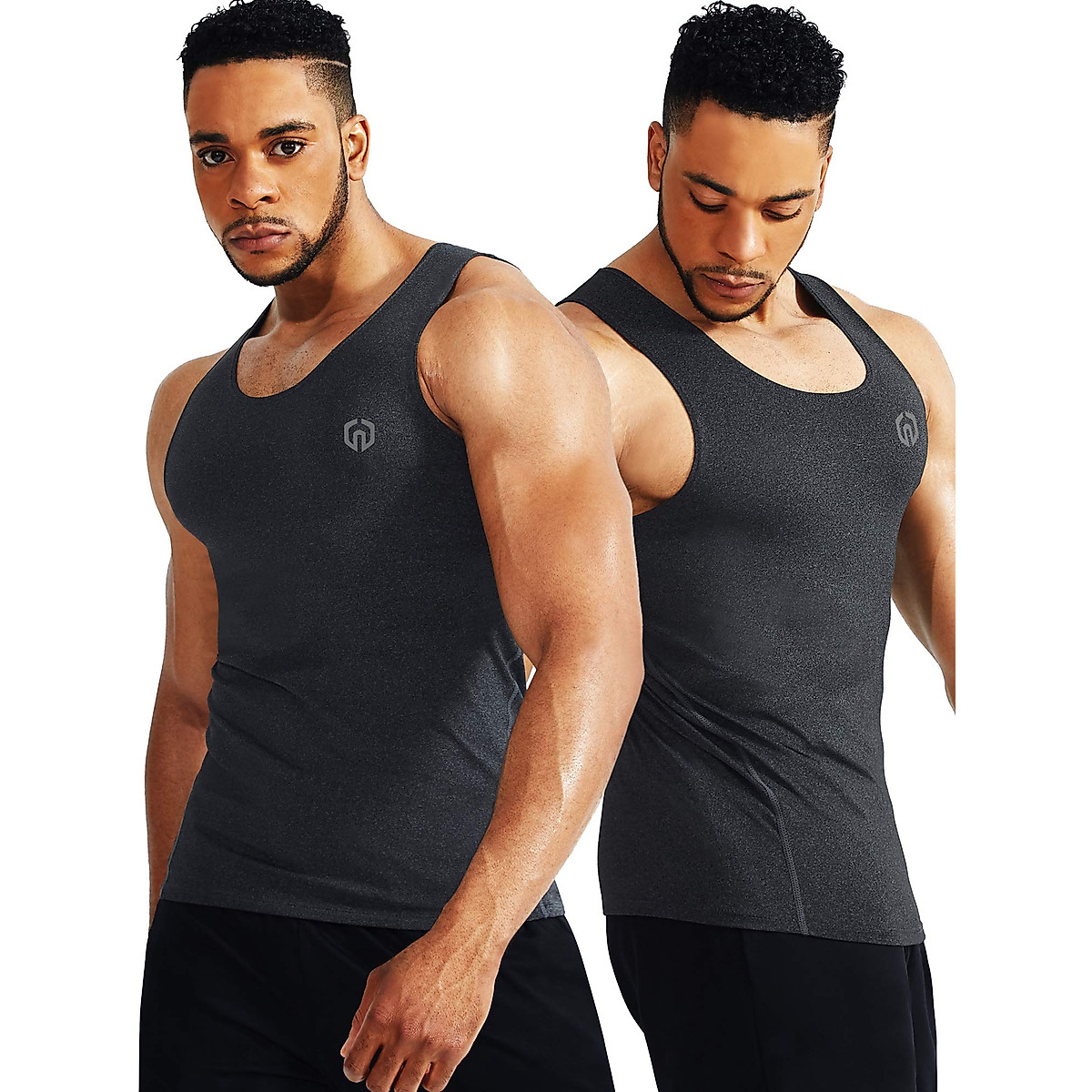 NELEUS Men's 3 Pack Compression Tank Top Tight Muscle Shirts,5074,Black (Grey)/Slate Gray/Navy,US L,EU XL
