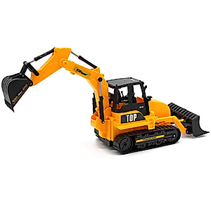 Top Race 8 Channel Full Functional Remote Control Excavator - Backhoe Toys for Boys - Battery Powered Electric RC Remote Control Construction Vehicles with Lights and Sound - for Kids Ages 3 and Up