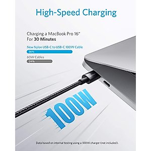 Anker USB C Hub, 556 USB-C Hub (USB4, 8-in-1) with 1.6ft USB4 Cable, 10 Gbps USB-C and USB-A Data Ports, 8K HDMI and DisplayPort New Nylon USB C to USB C Cable 100W 10ft, USB 2.0 Type C Chargi