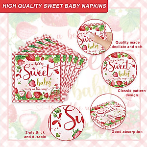 120PCS Strawberry Baby Shower Supplies for Girls A Berry Sweet Baby Pregnancy Party Decorations Disposable Dinnerware Set Paper Plates Napkins Cups Set for 20 Guests
