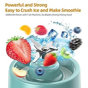2021 Hotsch Portable Blender, 13.5 Oz Personal Size Juicer Cup for Smoothies and Shakes, USB Rechargeable with Six Blades, for Sports Travel and Outdoors - Blue