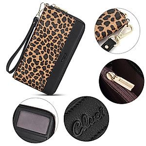 CLUCI Wallet Women Large Capacity Leather Designer Zipper Around Card Ladies Phone Clutch Wristlet Billfolds Leopard