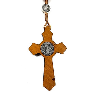 Nazareth Store Wood Beads Rosary Necklace Saint Benedict Medal & Catholic Cross Religious Prayer Chaplet String Handmade - Velvet Bag