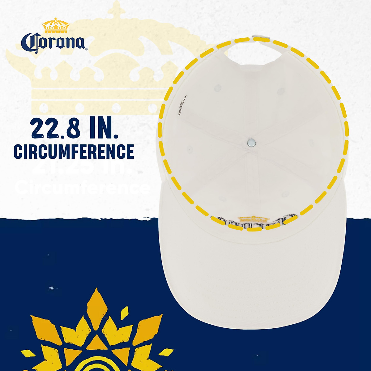 Concept One Corona Extra Dad Hat, Cotton Baseball Cap with Embroidered Logo, Adjustable Baseball Hat, White, One Size