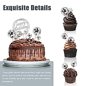 21 PCS Disco Ball Cake Decoration 1970s Disco Cake Decoration Disco Theme Cake Decoration for Birthday Christmas Disco Theme 70s Party Dance Party Supplies