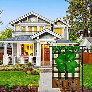 Spring Garden Flag Small Holiday Welcome Garden Flags for Outside, Garden Flags 12x18 Double Sided Burlap Lucky Green Four Leaf Clover Yard Flag Decorations Outdoor