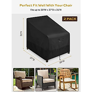 Patio Chair Covers Waterproof, Heavy Duty Outdoor Lounge Deep Seat Chair Cover, Lawn Patio Furniture Covers 2 Pack Fits up to 30W x 37D x 31H inches | Black