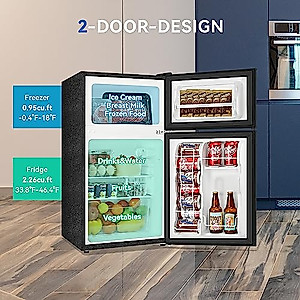BANGSON Mini Fridge with Freezer, 2 Door Small Refrigerator with Freezer, Mini Fridge for Bedroom, 3.2 CU.FT, For Home, Office, Dorm, Garage or RV, (Black)