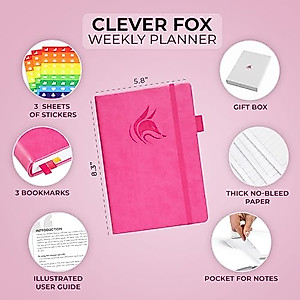 Clever Fox Planner – Undated Weekly & Monthly Planner for Productivity, Time Management & Goals – Organizer Journal – A5 (Hot Pink)