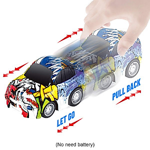 Pull Back Cars, 8 Pack Graffiti Style Metal Friction Powered Die-cast Cars Trucks Playset, Toys Pull Back Vehicles for Kids Boys Girls Toddlers, Toy Cars Party Favors for 3-14 Year Old Children, 8pcs