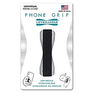 Phone Grip for Most Smartphones and Mini Tablets, Black Elastic Strap with Silver Base, LH-01Silver