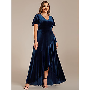 Ever-Pretty Women's V Neck High Waist Velvet Plus Size Mother of The Bride Dress Navy Blue US14