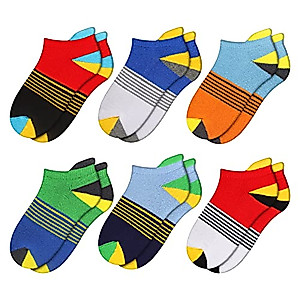 Comfoex Boys Socks 4-6 6-8 8-10 Years Old Ankle Athletic Cotton Socks For Kids Short Half Cushioned Socks 6 Pairs