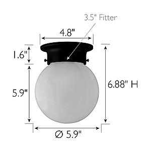 Design House 588483 Traditional 1 Indoor Ceiling Mount Globe Light Dimmable for Bedroom Dining Room Kitchen, No Pull Chain, Matte Black