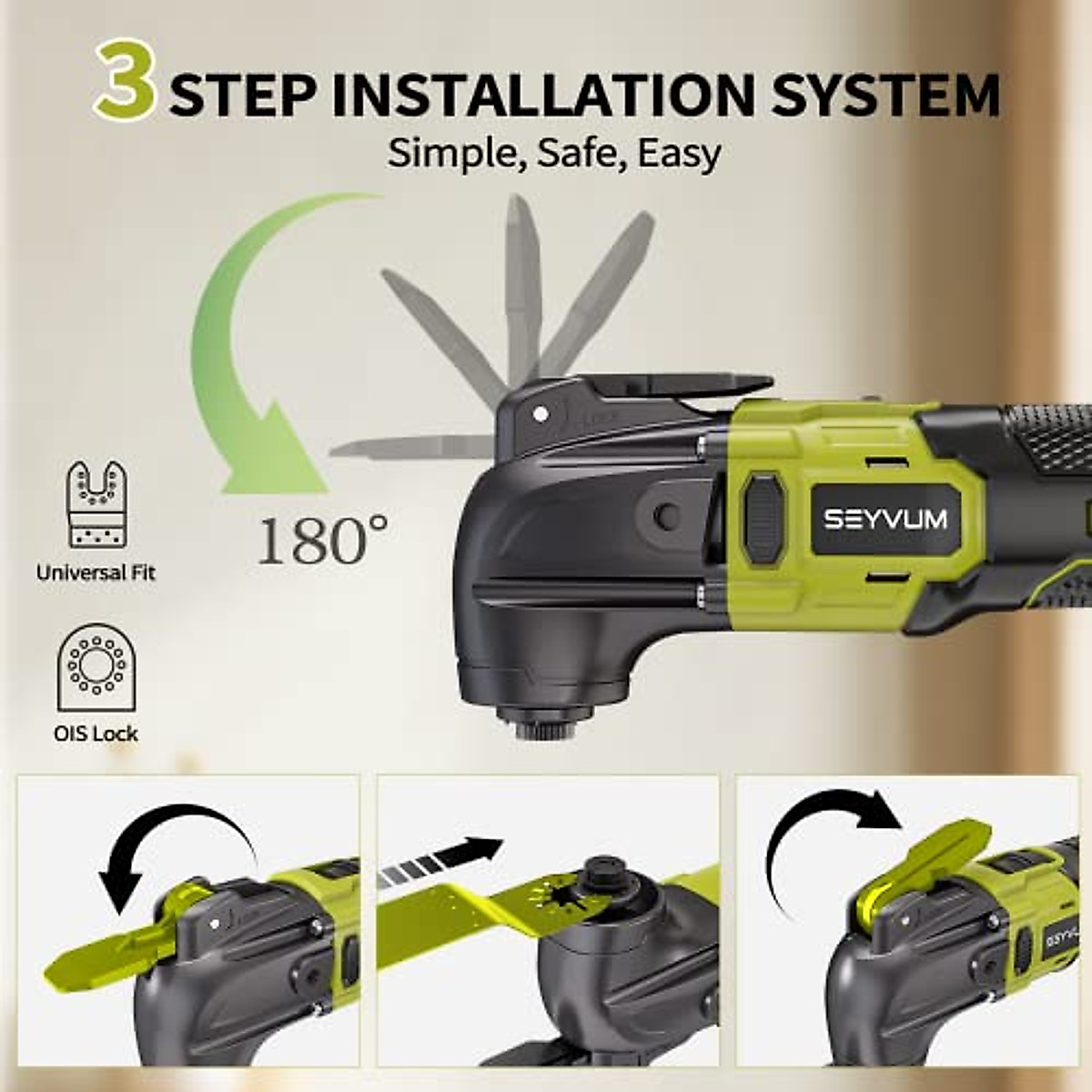 Oscillating Tool Kit, SEYVUM Brushless & Cordless Oscillating Saw With Max 20500 OPM, 4°Oscillating Angle, 6-Variable Speed, 20V Battery Powered & 22 Pcs Accessories Multi-Tool for Cut/Grind/Scraping
