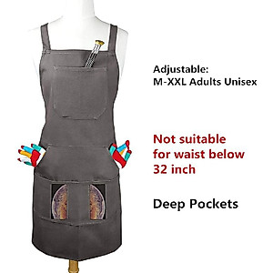 Sturdy Thick Professional Artist Apron, Cross Back + Fasten/Quick Release Buckle + 6 Pockets with 1 Zipper Pocket + 2 Towel Loops For Artist Kitchen, Adjustable M to XXL, 27"X31" - 100% Cotton Canvas