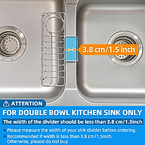 3-in-1 Sponge Holder for Kitchen Sink, Movable Sponge Holder + Brush Holder + Dish Cloth Hanger, Hanging Sink Caddy, Small in Sink Organizer Accessories Rack Basket, 304 Stainless Steel, Never Rust