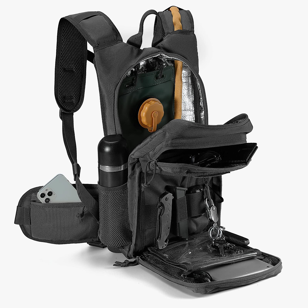 Tactical Hydration Pack Backpack, Military Molle Water Backpack for Hiking Running Cycling Climbing Hunting Fishing(No Water Bladder Included) (Black camo)