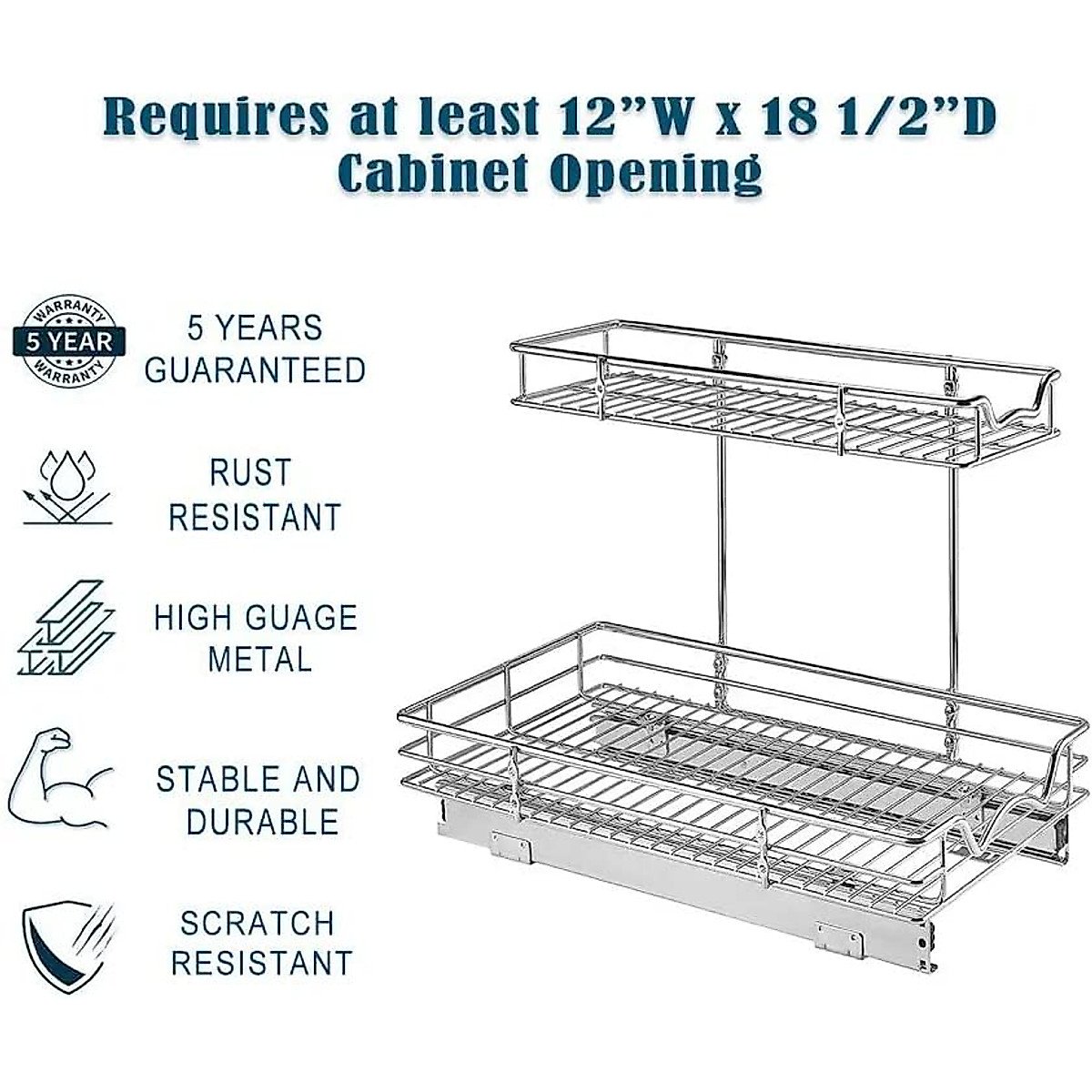 Hold N’ Storage Under Sink Organizers and Storage - 2 Tier Slide Out Cabinet Organizer with Sliding Drawers for Inside Cabinets- 11" W x 18" D x 15”H, Chrome