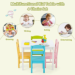 HONEY JOY Kids Table and Chair Set, Wooden Toddler Table and 4 Chairs for Arts & Crafts, Snack Time, 5-Piece Children Furniture Set for Daycare, Kindergarten, Playroom, Gift for Boys Girls (Colorful)