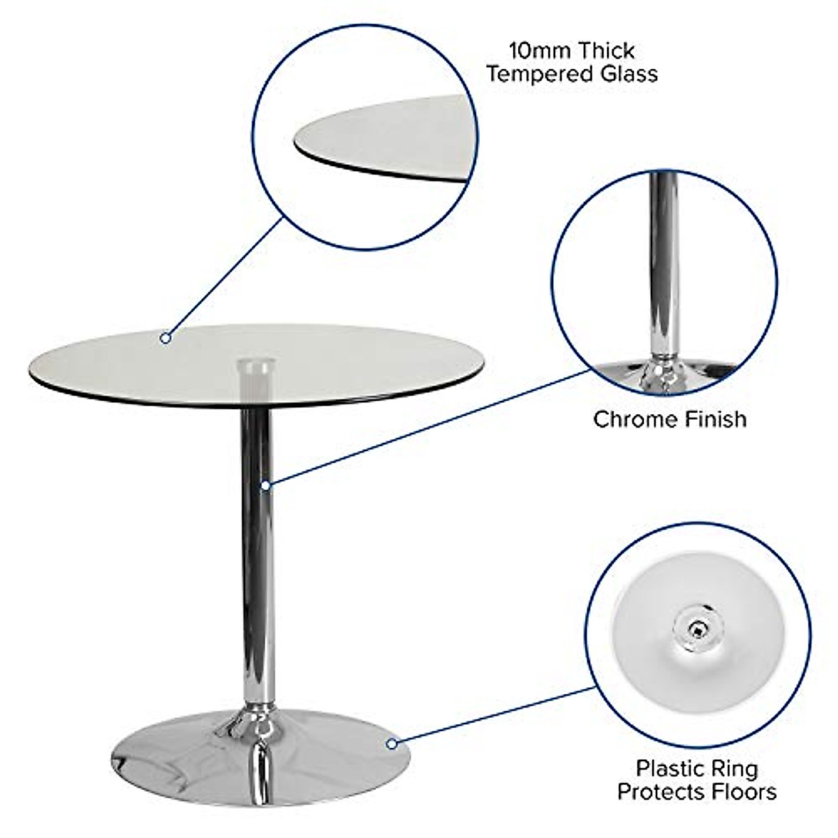Flash Furniture Hills 31.5'' Round Glass Table with 29''H Chrome Base