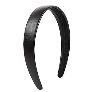 WOVOWOVO Black Headband for Women and Girls 1 Inch Leather Head Bands for Women's Hair Non Slip Vintage Black Hairbands Solid Color