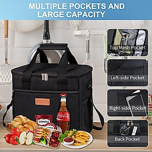 iknoe Large Cooler Bag Collapsible 24 Can Insulated Bags Leakproof Lunch Cooler Tote With Multi-Pockets for Adult & Kids Insulated Thermal Bag for Beach, Picnic, Office Work (New Black)