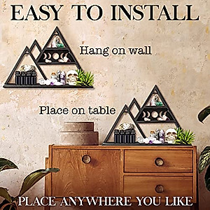 Crystal Display Shelf for Stones, Oils, Plants & Trinkets - Stylish Crystal Shelf Display Holder, Pre-Assembled Mountain Shelf Witchy Room Decor & Moon Phase Design - Stable Wall or Surface Placement