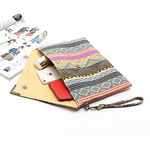 DukeTea Bohemian Oversized Clutch Purse, Large Canvas Envelope Evening Wristlet Bag Pink