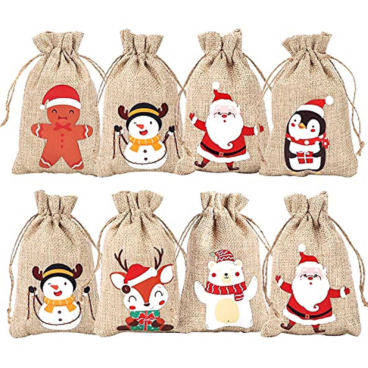 XIMISHOP 36pcs Christmas Burlap gift Bags Xmas Linen Jute goodies Treat Candy Bags With Drawstring for Christmas Party Supplies.