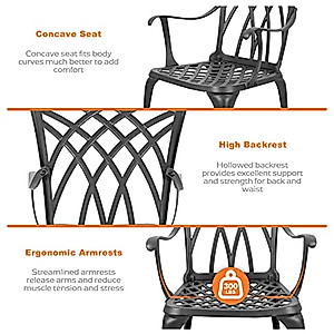 NUU GARDEN Patio Bistro Sets 3 Piece Cast Aluminum Bistro Table and Chairs Set with Umbrella Hole Bistro Set of 2 for Patio Backyard, Black