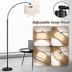 Arc Floor Lamps for Living Room, Modern Remote Control Standing Lamp with Stepless Dimmable, Black Tall Floor Lamp,Over Couch Arched Reading Light for Bedroom, Office(Bulb Included)