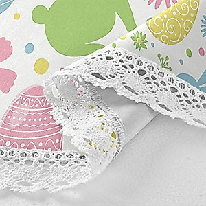 Easter Bunnies Eggs Round Tablecloth 60" Spring Flowers Peeps Flowers Tablecloths with Lace Washable Stain Resistant Tablecover for Kitchen Dining Holiday Home Party Decorations