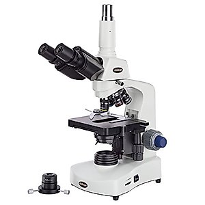 AmScope T340B-DK-LED Siedentopf Trinocular Compound Microscope, 40X-2000X Magnification, Brightfield/Darkfield, WF10x and WF20x Eyepieces, LED Illumination, Abbe Condenser, Double-Layer Mechanical Stage