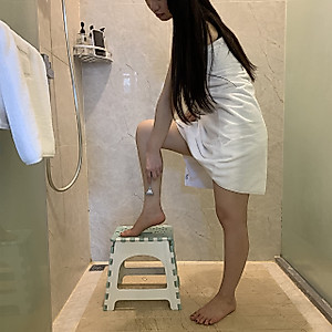 Shower Stool for Inside Shower, TRANOMOS Foldable Small Shower Stool for Shaving Legs, Waterproof Plastic Corner Shower Foot Stool, Shower Foot Rest, Pedicure Stand Foot Rest,Green