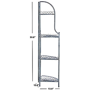 SAFAVIEH PAT5013C Outdoor Collection Abarrane Antique Blue Wrought Iron 4-Tier Corner Shelf