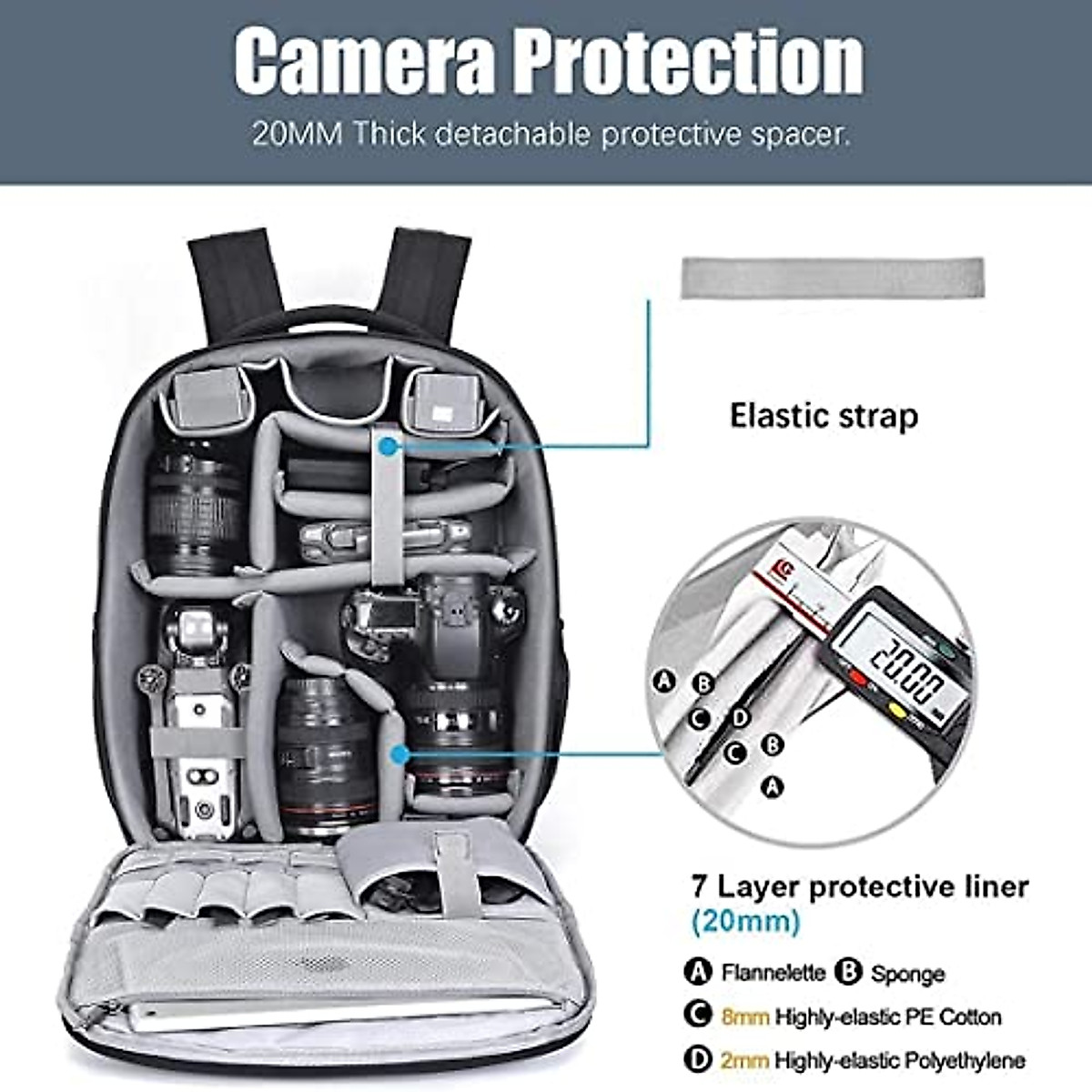 CADeN Camera Backpack, Waterproof Drone and Camera Bag for Canon Nikon Sony DSLR SLR Mirrorless, DJI Mavic, Air 2S, FPV Drone Backpack with 15.6'' Laptop Compartment & Tripod Holder