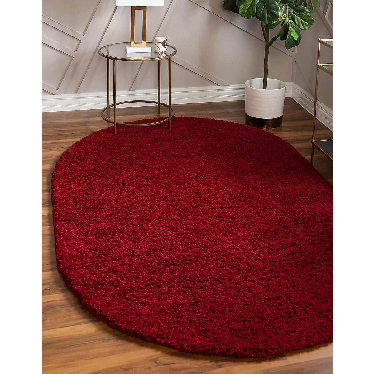 Rugs.com - Über Cozy Solid Shag Collection Rug – 3' x 5' Oval Cherry Red Shag Rug Perfect for Living Rooms, Large Dining Rooms, Open Floorplans
