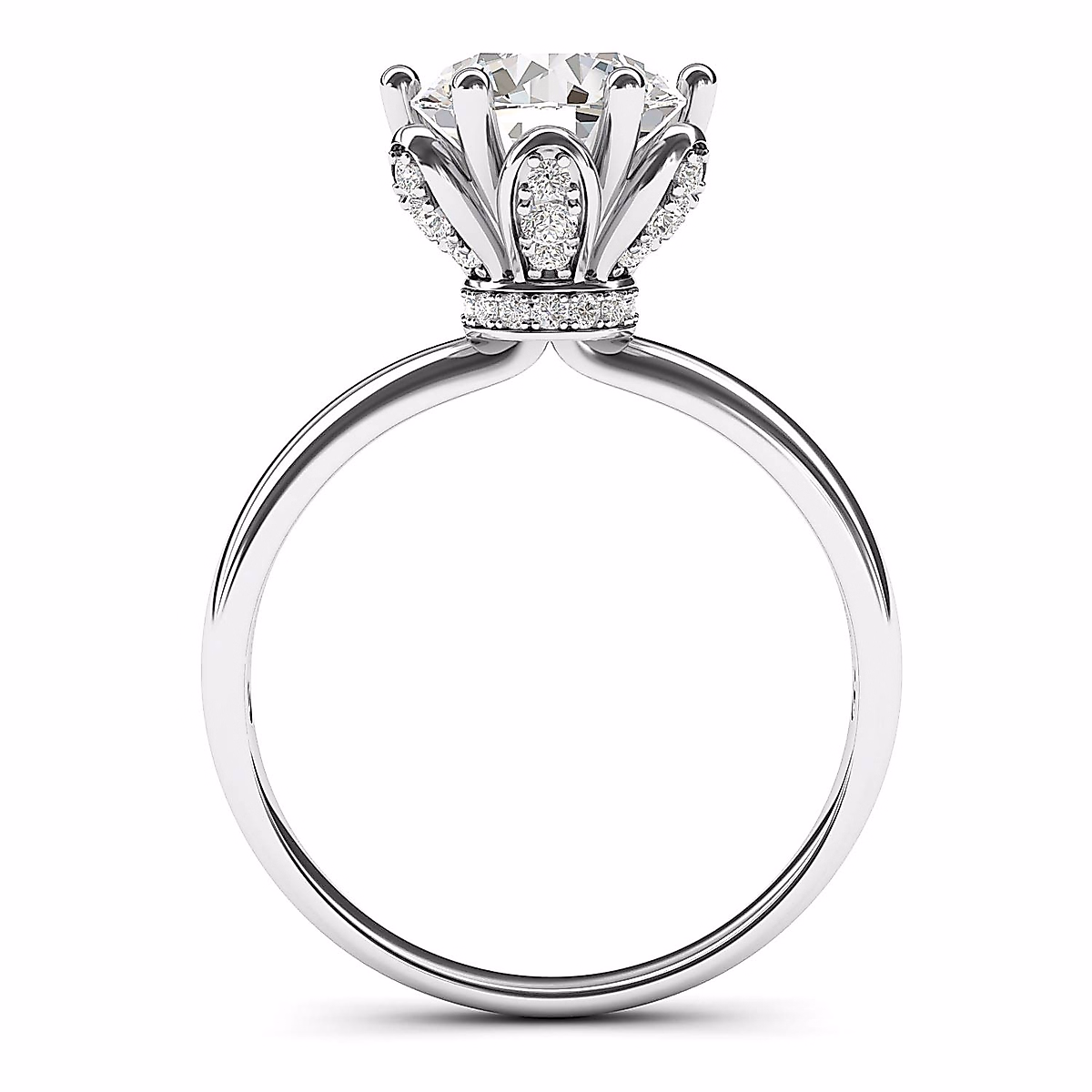 Solid Sterling Silver Romantic Flower Style 6-Prong Set 2.0 CT Genuine Moissanite Engagement Ring (6)