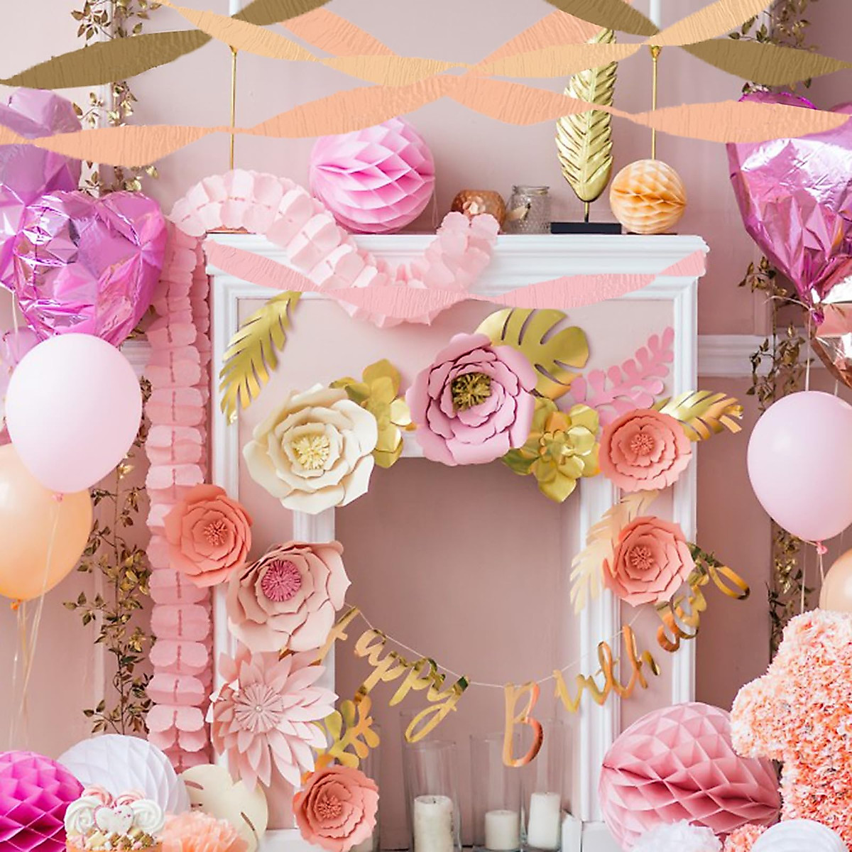 Crepe Paper Streamers 9 Rolls 738ft，Brown Crepe Paper Streamers,Rose Gold Party Streamers for Birthday ，Baby Shower Graduation Wedding Other Celebration,(1.8 Inch x 82 Ft/Roll)