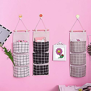 3Pcs Wall Closet Hanging Storage Bag, AUHOKY Premium Linen Fabric Over The Door Organizer, Hanging Storage Pouches with 3 Pockets for Bedroom Bathroom - Waterproof & Stylish (Black/Gray/White)