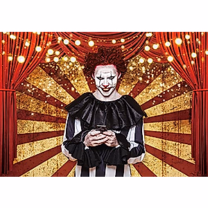 Funnytree Golden Glitter Red Curtain Photography Backdrop Circus Carnival Sparkle Stripes Background Baby Shower Birthday Party Potrait Cake Table Decoration Banner Photo Booth Props Halloween 7x5ft