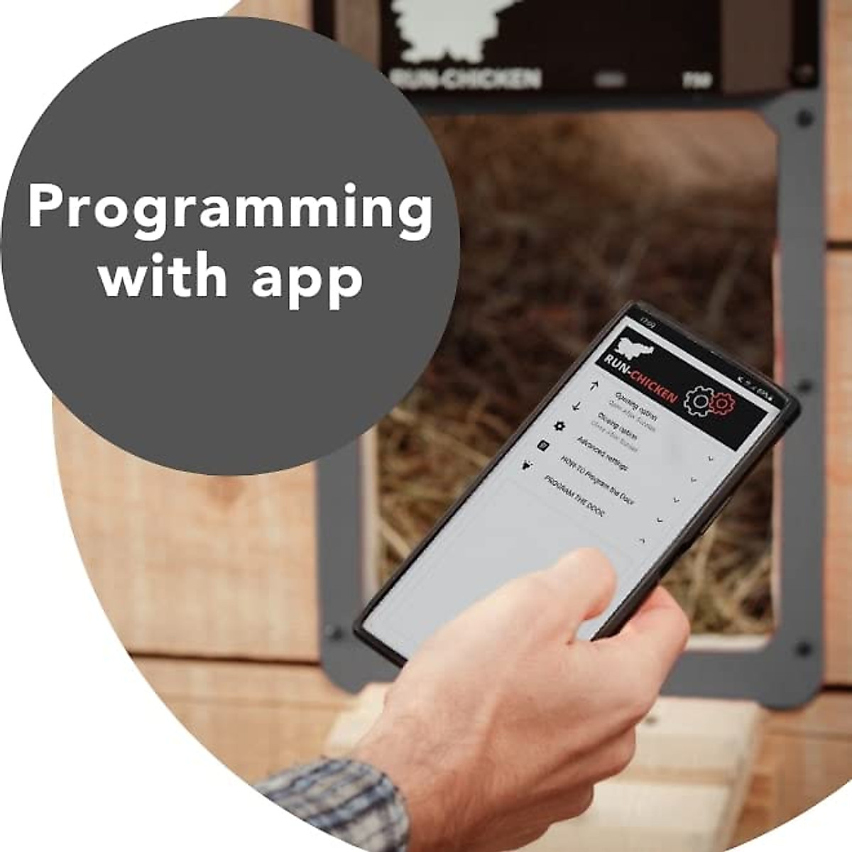 RUN-CHICKEN Door (Gray) Automatic Chicken Coop Door, Programmable with App, Battery Operated, Evening and Morning Delay, Aluminum Door, Electric Chicken Run Door, Model T50