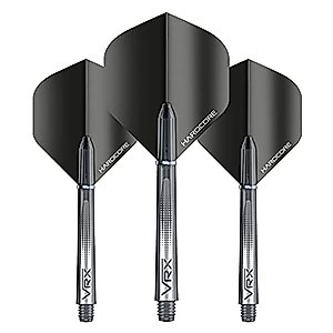 RED DRAGON Dart Flights and Shafts (Stems) Combo Set - Black Hardcore Flights and VRX Black Shafts