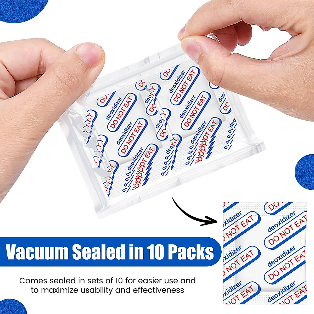 Lidisanita 400CC Oxygen Absorbers for Long Term Food Storage, 100 Count (10 Packs of 10) - Food Grade for Mylar Bags, Airtight Containers, Freeze Dryer & Dehydrator, White