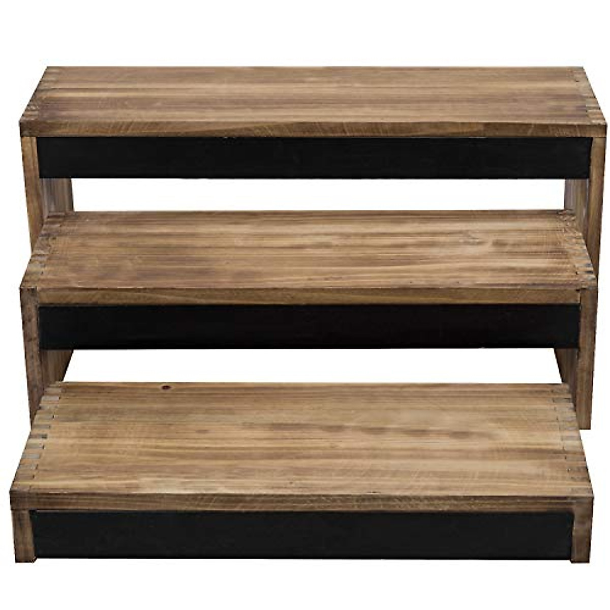 MyGift 3-Tier Rustic Burnt Dark Brown Wood Cake/Dessert Display Riser Stands with Chalkboard Panels